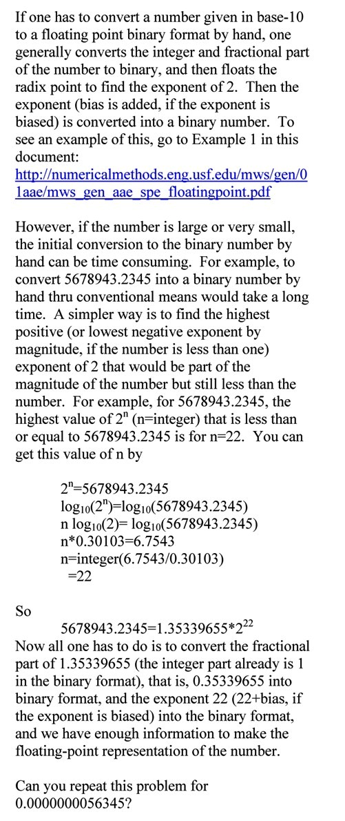 Converting Large Numbers Into Floating Point Format By Hand Numerical 